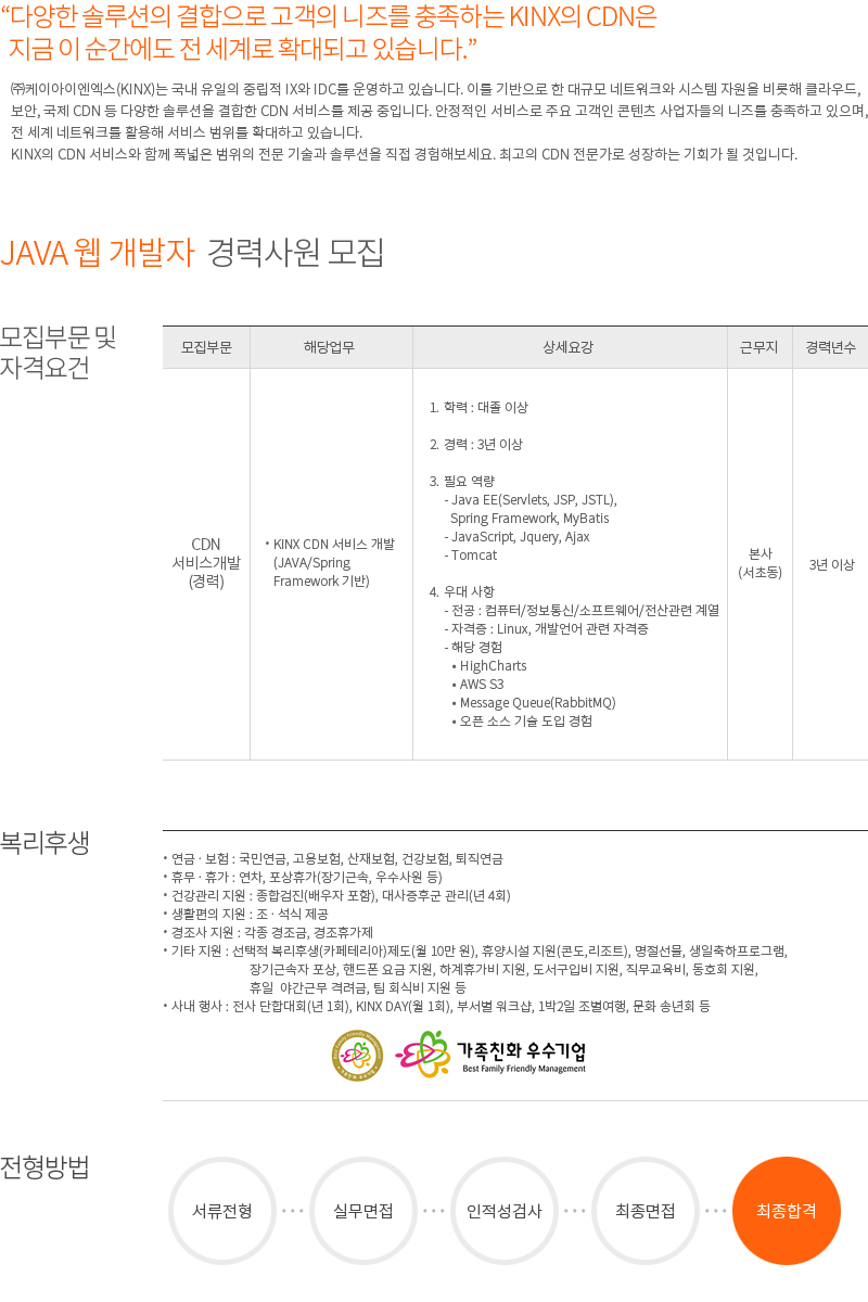 KINX JAVA 웹 개발자 경력사원 모집 (~2016/11/24) - KINX